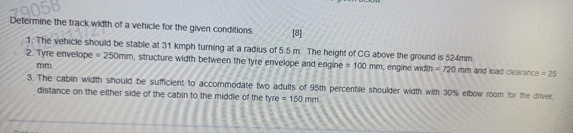 Solved Determine the track width of a vehicle for the given | Chegg.com