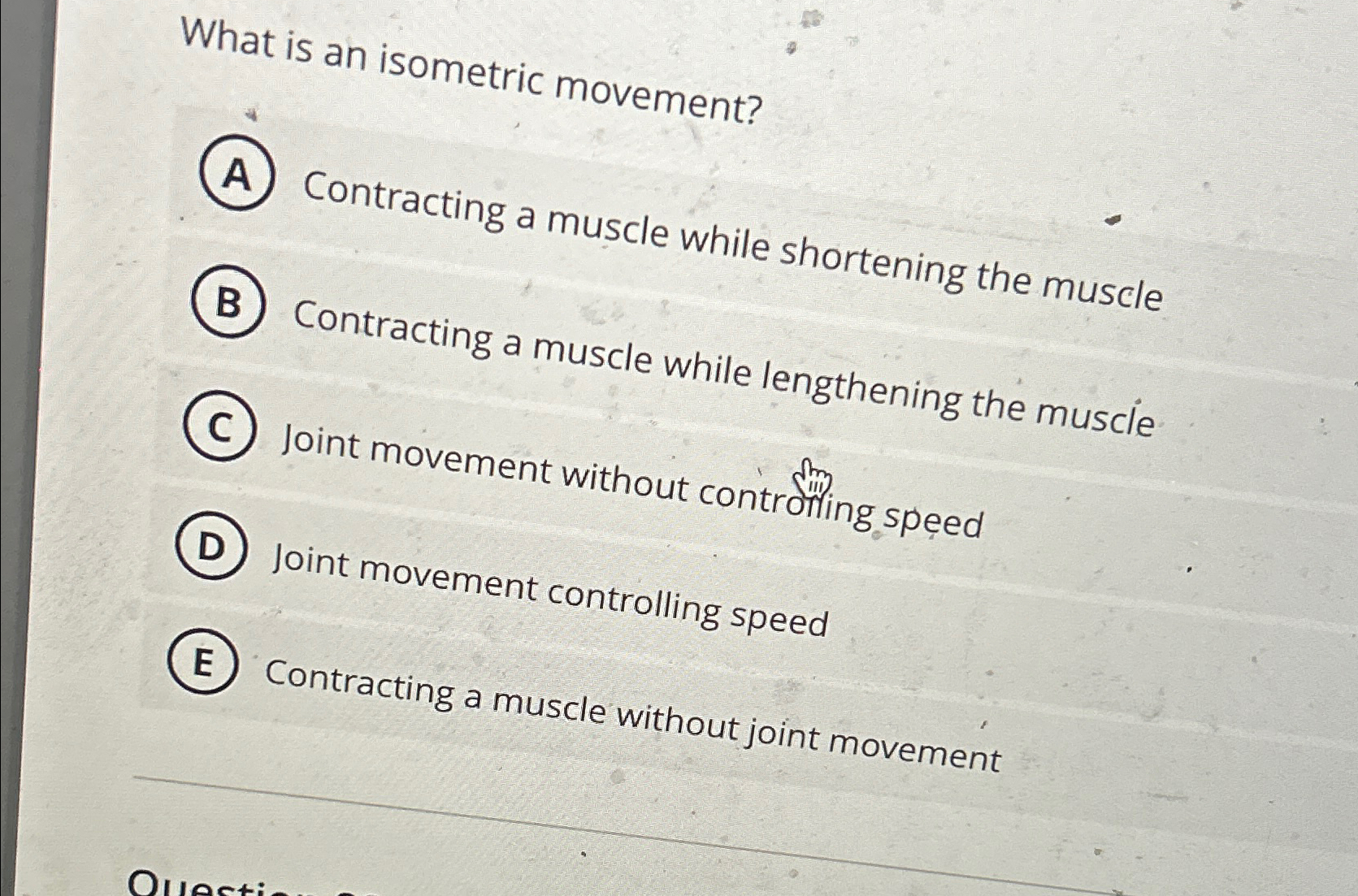 Solved What is an isometric movement?A Contracting a muscle | Chegg.com