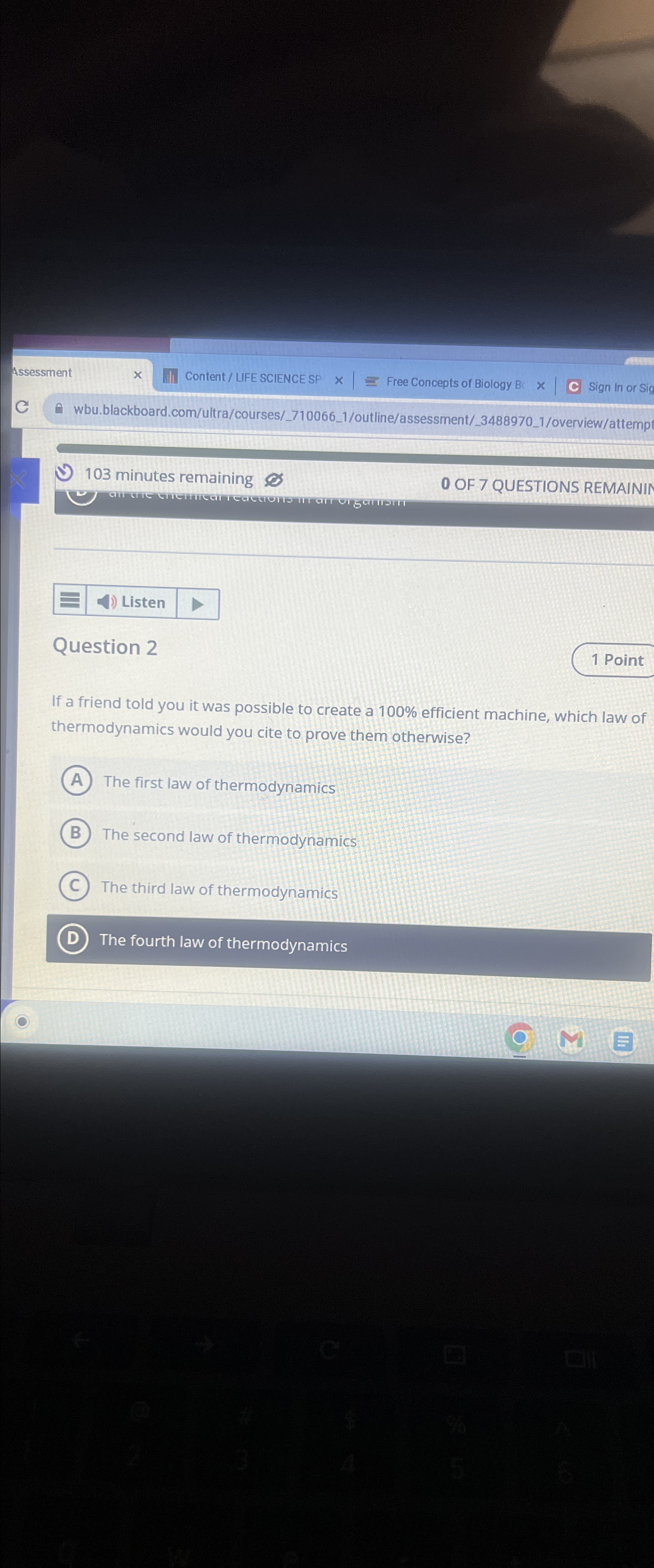 Solved 103 ﻿minutes remainingO OF 7 ﻿QUESTIONS | Chegg.com