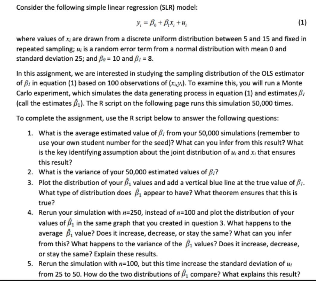 Solved Consider the following simple linear regression (SLR) | Chegg.com
