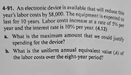 Solved 4-91. ﻿An electronic device is available that will | Chegg.com