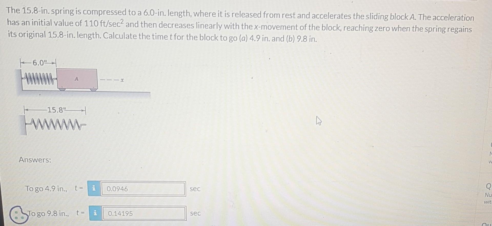 Solved The 15.8-in. spring is compressed to a 6.0-in. | Chegg.com