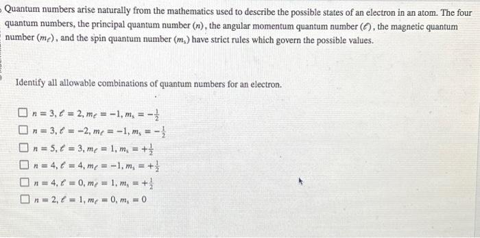 Solved Quantum numbers arise naturally from the mathematics | Chegg.com