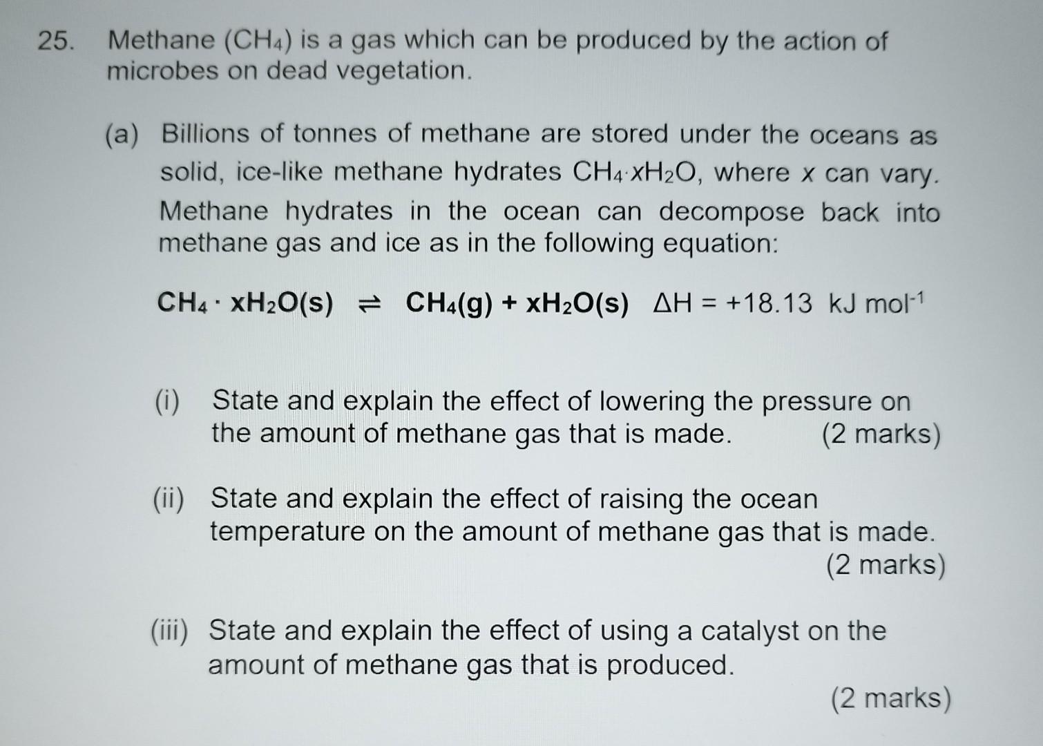 Solved Methane (CH4) is a gas which can be produced by the | Chegg.com