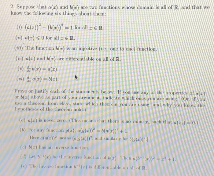 Solved 2. Suppose that a(r) and b(r) are two functions whose | Chegg.com