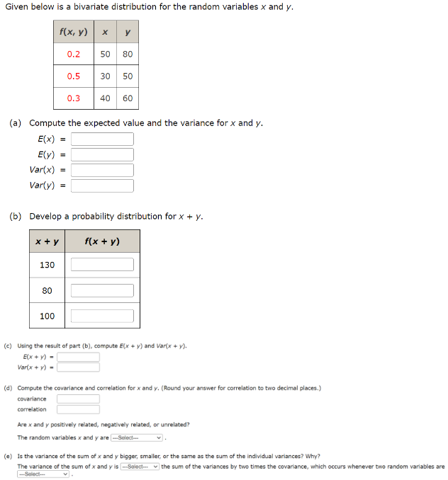 Solved Given below is a bivariate distribution for the | Chegg.com