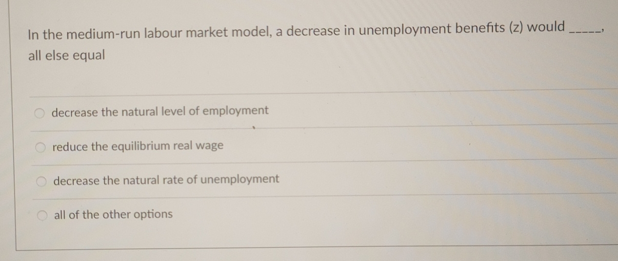 Solved In the medium-run labour market model, a decrease in | Chegg.com