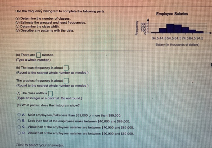 Solved Employee Salaries Use the frequency histogram to | Chegg.com