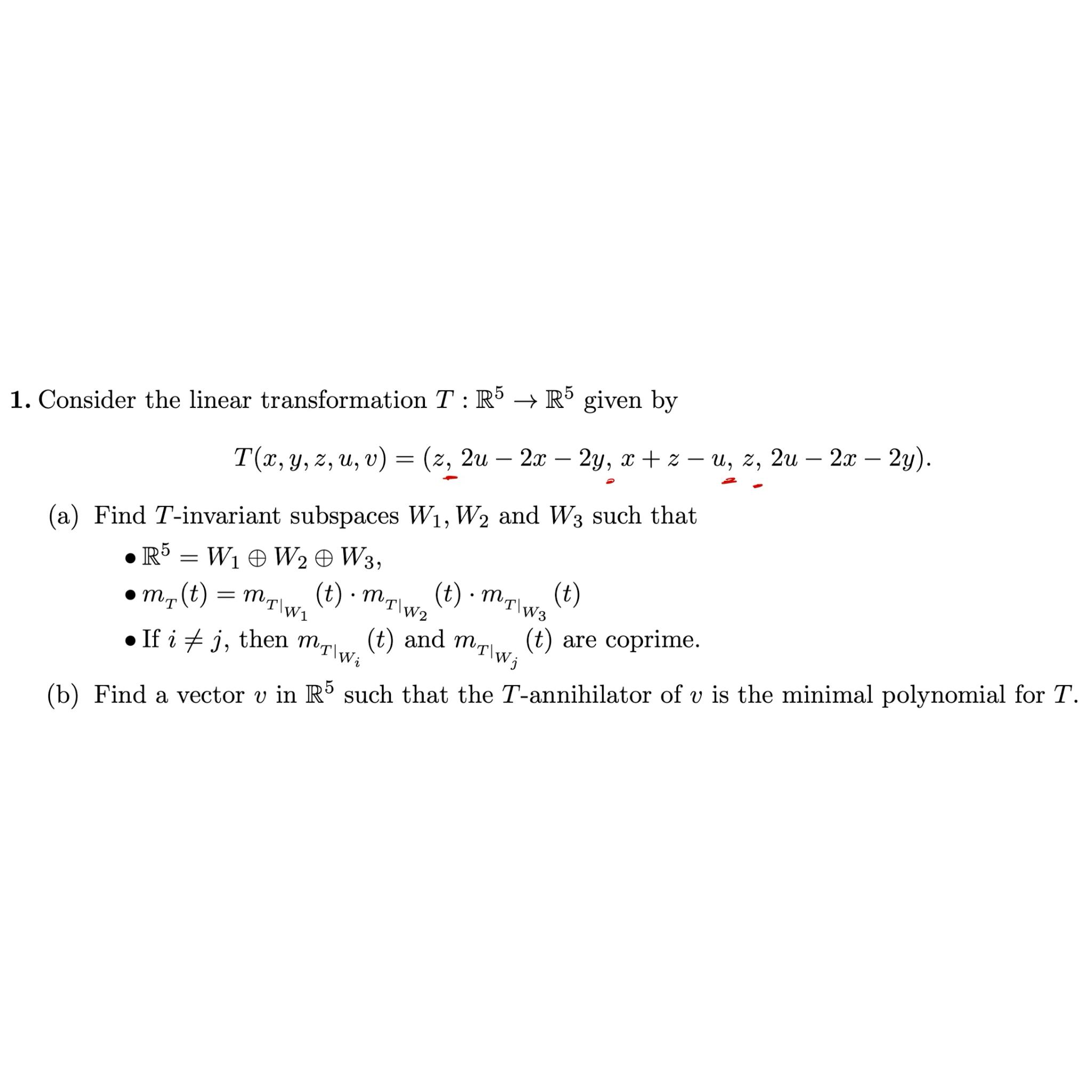 Solved Consider the linear transformation T:R5→R5 ﻿given | Chegg.com