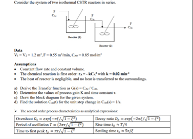 Solved Consider the system of two isothermal CSTR reactors | Chegg.com