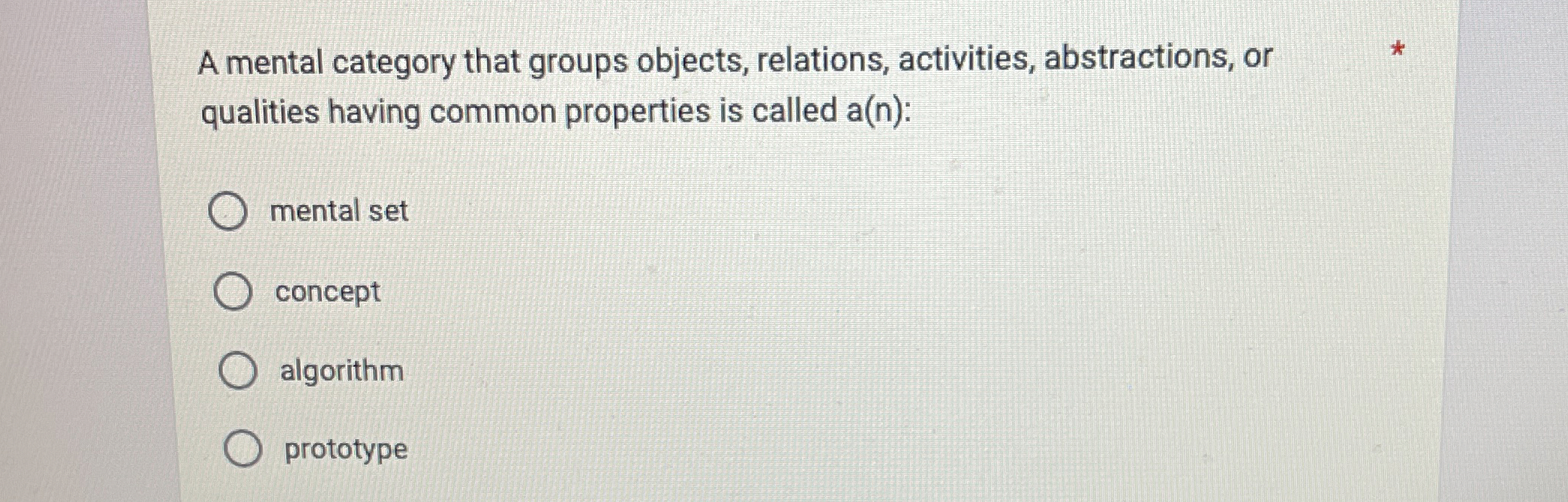 Solved A mental category that groups objects, relations, | Chegg.com