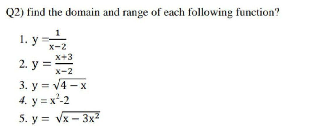 Solved Q2) find the domain and range of each following | Chegg.com
