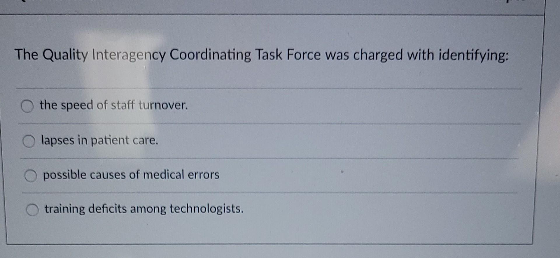 Solved The Quality Interagency Coordinating Task Force was | Chegg.com