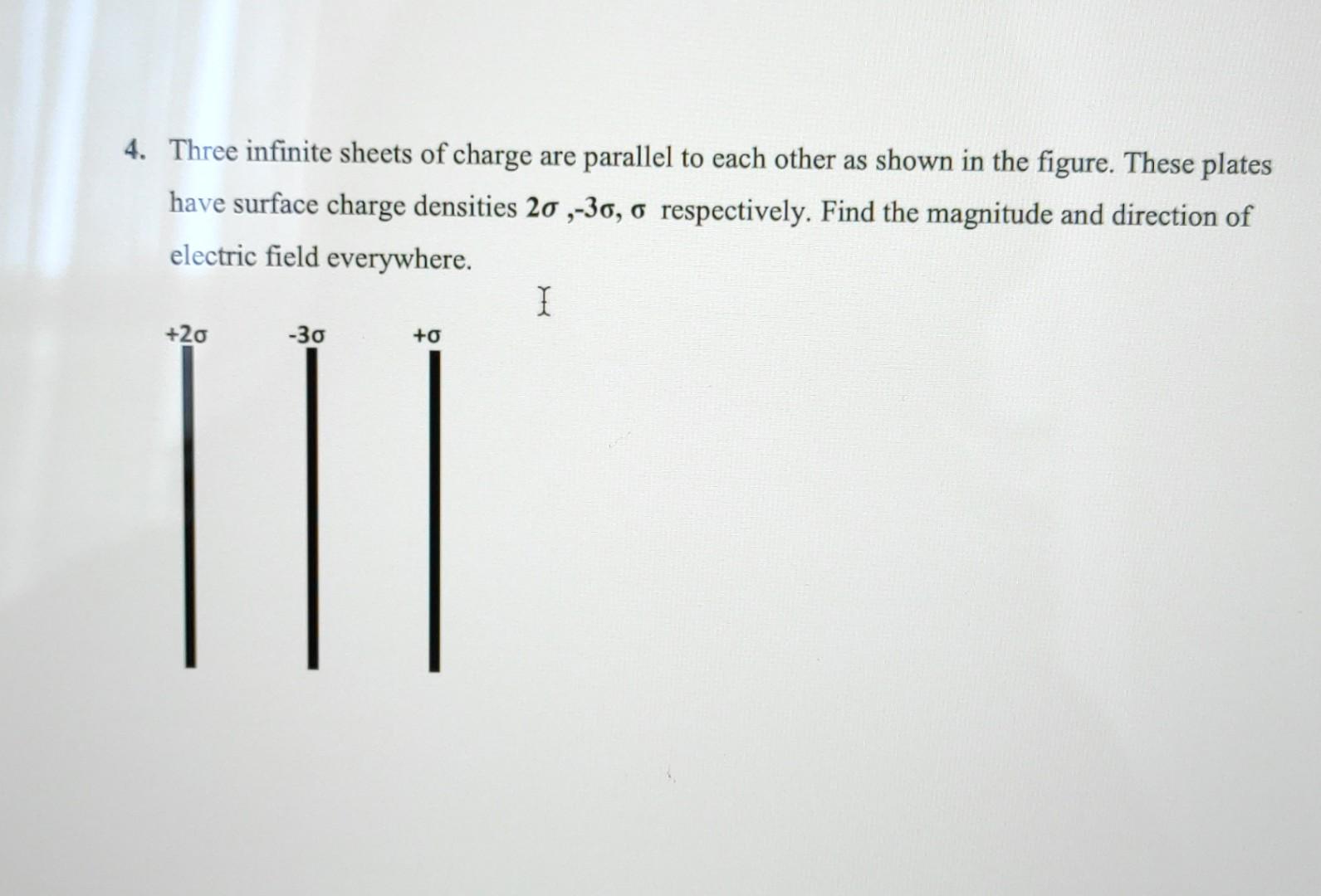 Solved 4. Three infinite sheets of charge are parallel to | Chegg.com