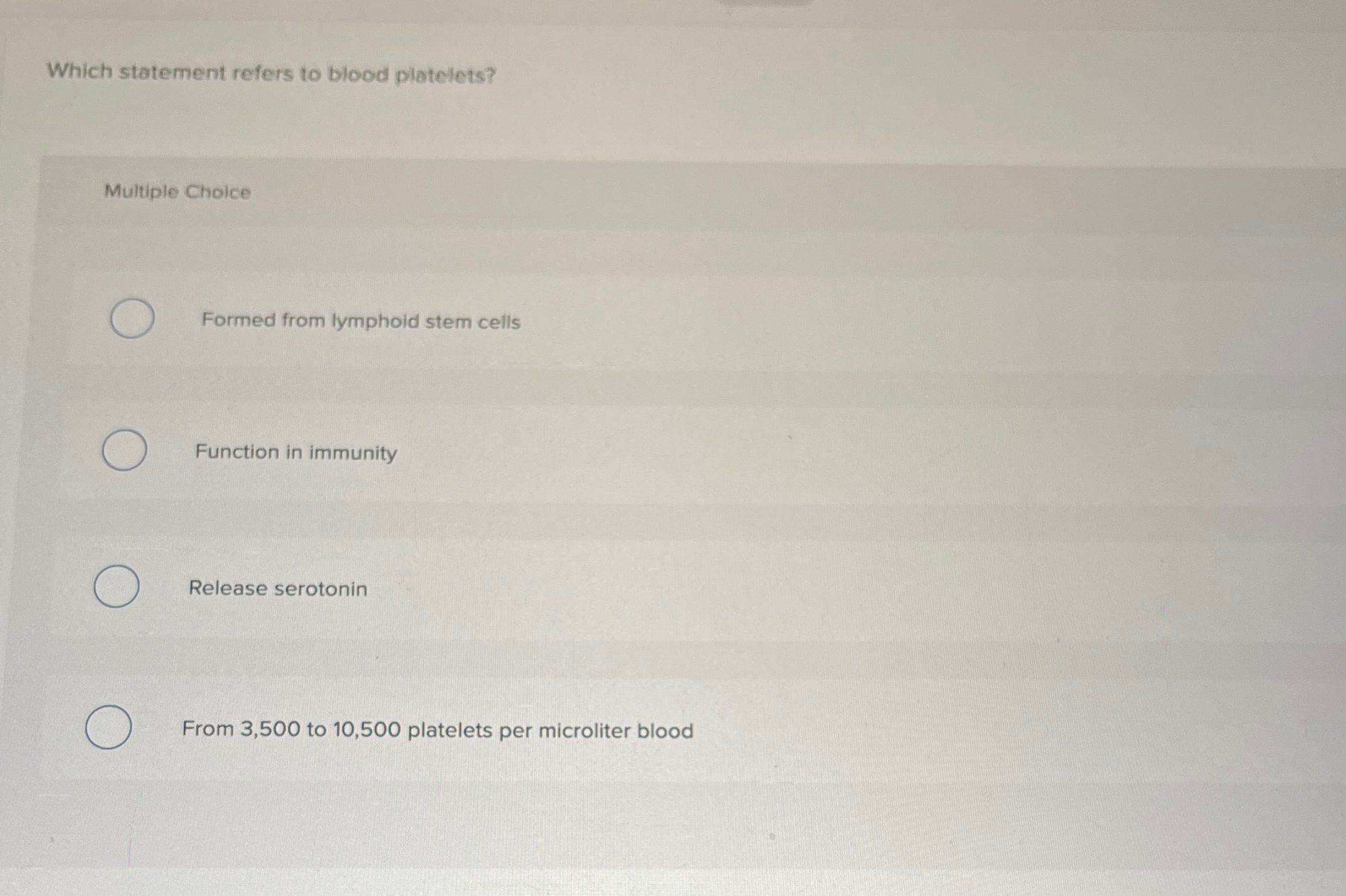 Solved Which statement refers to blood platelets?Multiple | Chegg.com