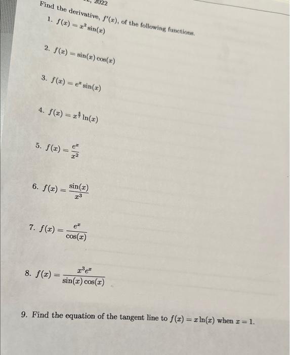 Solved Find the derivative, f′(x), of the following | Chegg.com