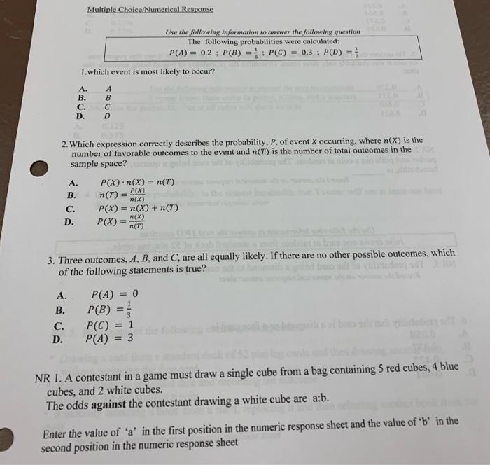 Solved Multiple Choice/Numerical Response Use the following | Chegg.com