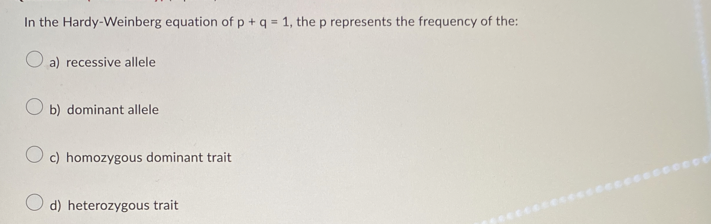 Solved In the Hardy-Weinberg equation of p+q=1, ﻿the p | Chegg.com