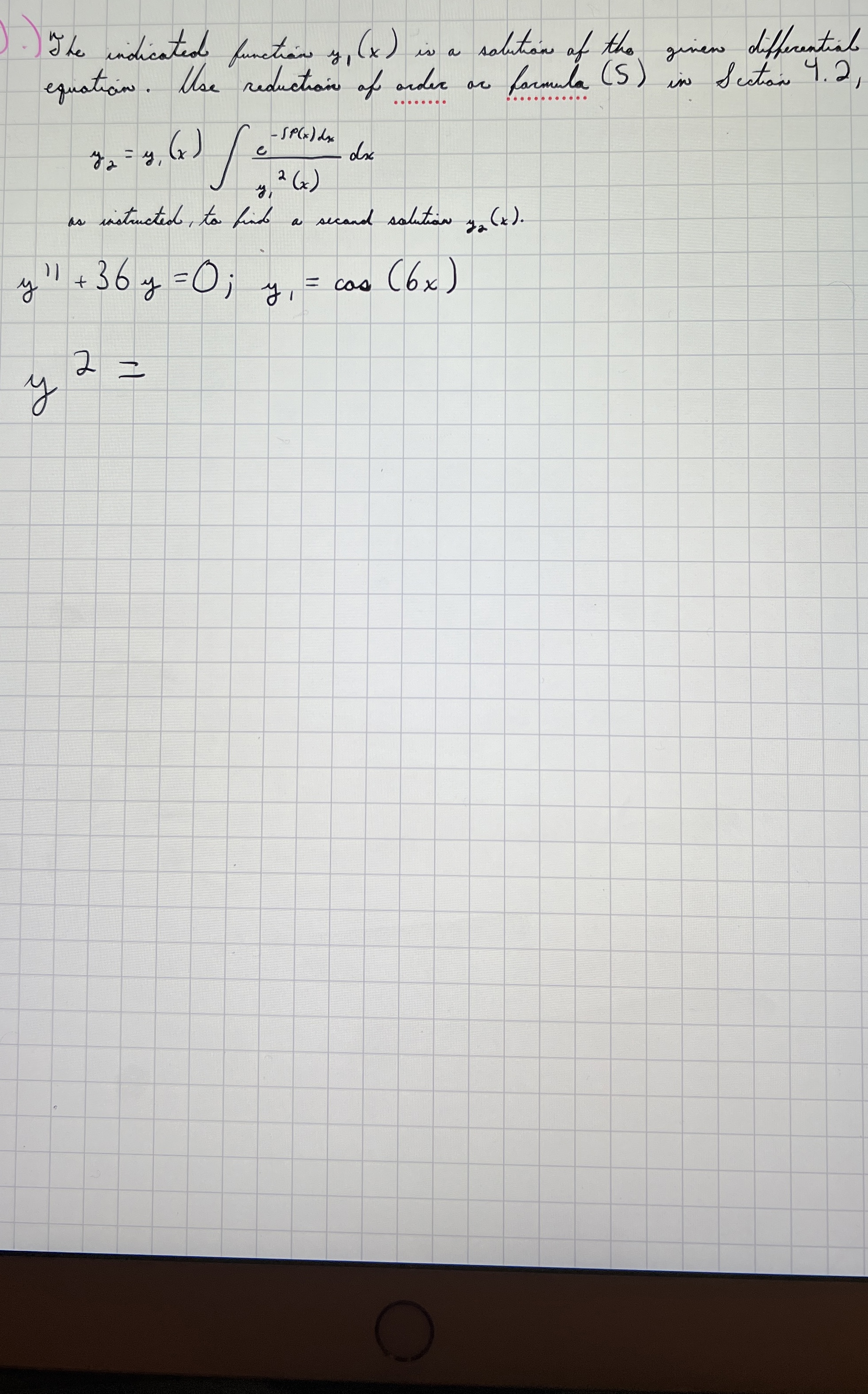Solved The indicated function y1(x) ﻿is a solution of the | Chegg.com