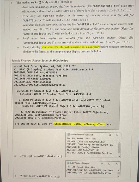 Solved Please Use Java And The Given Picture Of File