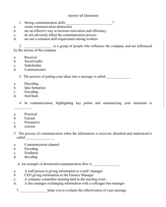Solved C. d. Answer all Questions 1. Strong communication | Chegg.com