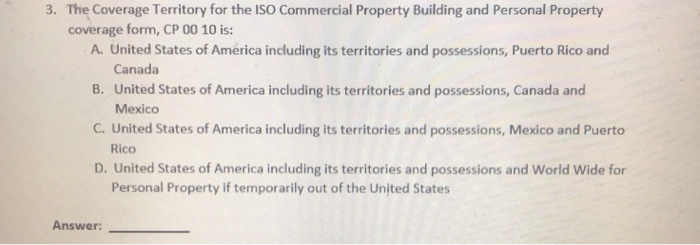 Solved 3. The Coverage Territory for the ISO Commercial | Chegg.com