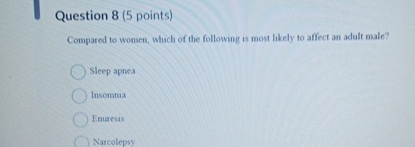 Solved Question 8 (5 ﻿points)Compared to women, which of the | Chegg.com