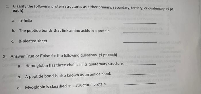 Solved 1. Classify the following protein structures as | Chegg.com