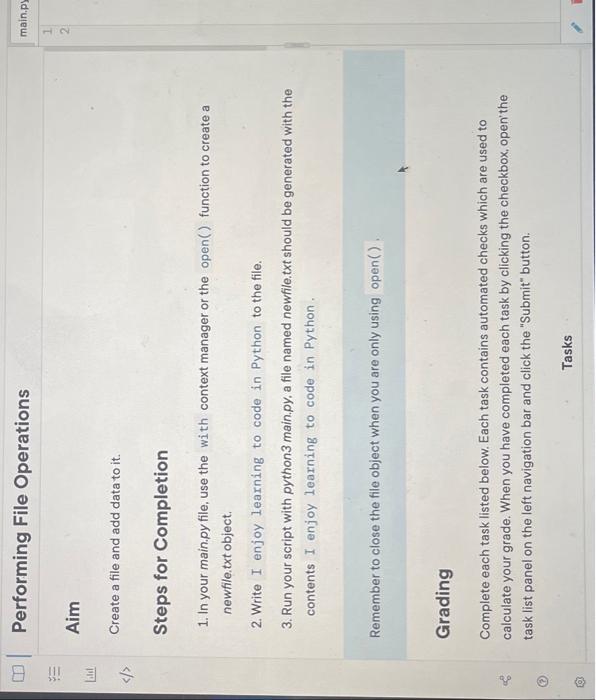 Solved Performing File Operations Aim Create a file and add | Chegg.com