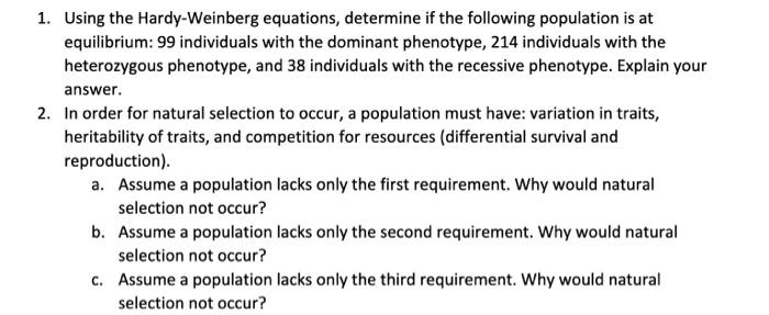 Solved 1. Using the Hardy-Weinberg equations, determine if | Chegg.com