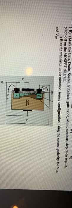 Solved V) 1 B) i) Mark the Gate, Drain, Source, Substrate, | Chegg.com