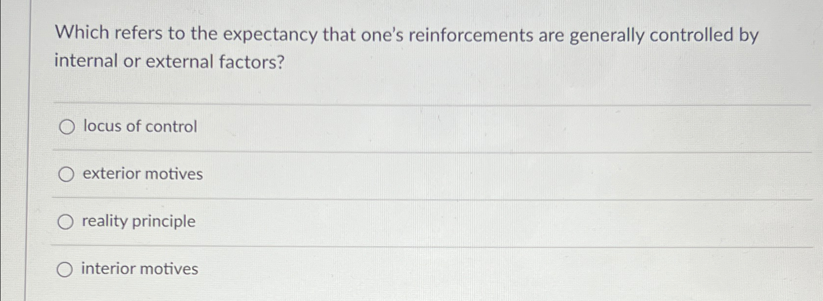 Solved Which refers to the expectancy that one's | Chegg.com