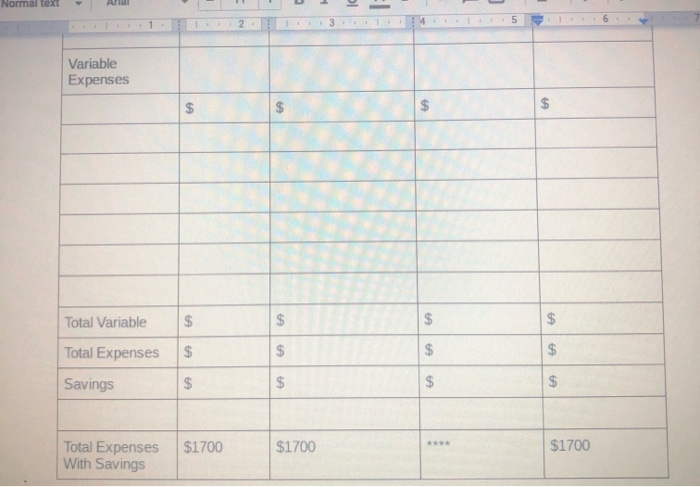 Solved Student Name Income $1700 $1700 $1700 Fixed Expenses | Chegg.com