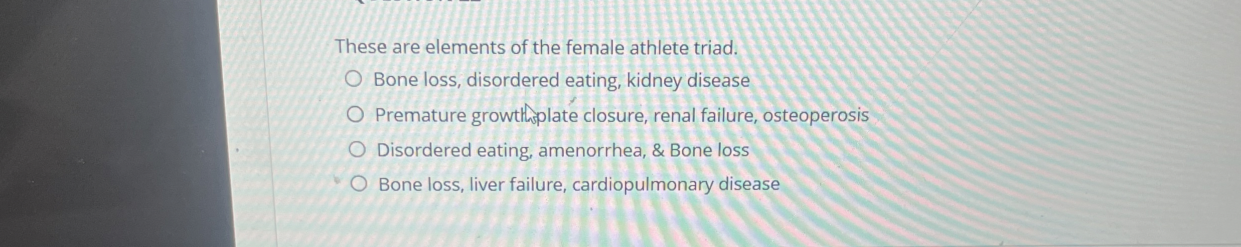 Solved These are elements of the female athlete triad.Bone | Chegg.com