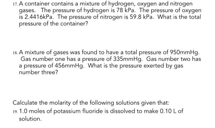 17. A container contains a mixture of hydrogen, | Chegg.com