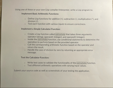 Solved Using one of these or your own Lisp | Chegg.com