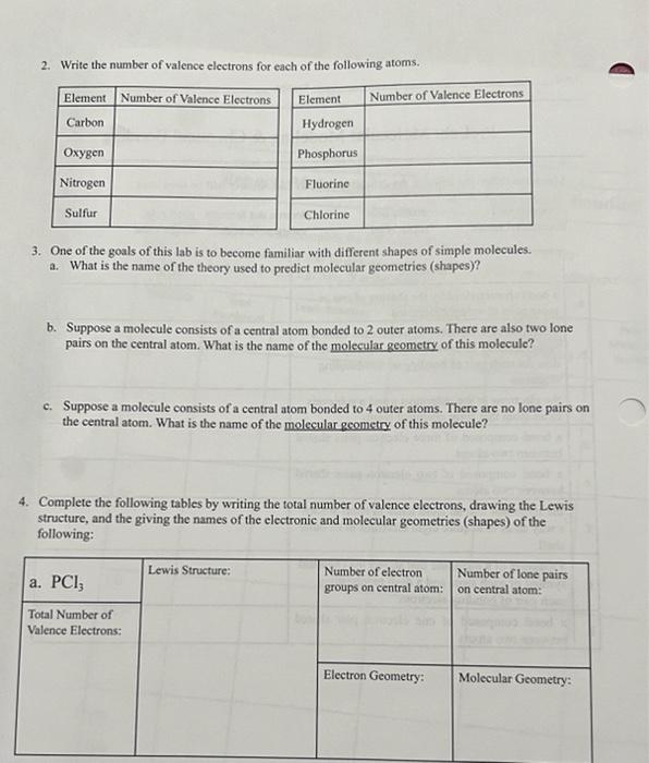 Solved 2. Write the number of valence electrons for each of | Chegg.com