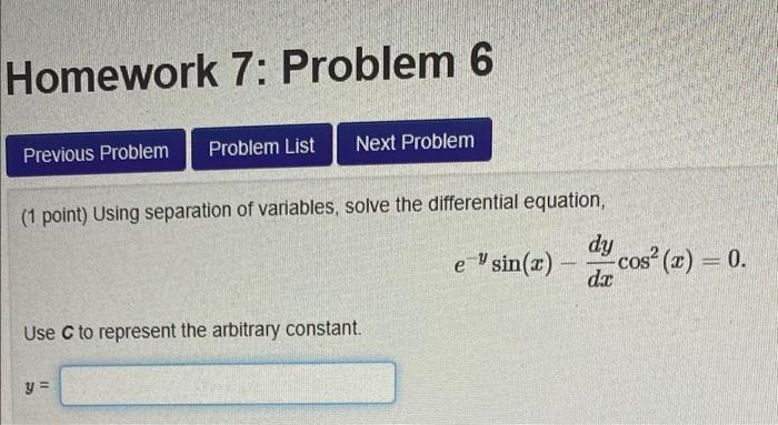 Solved Homework 7 Problem 6 Previous Problem Problem List