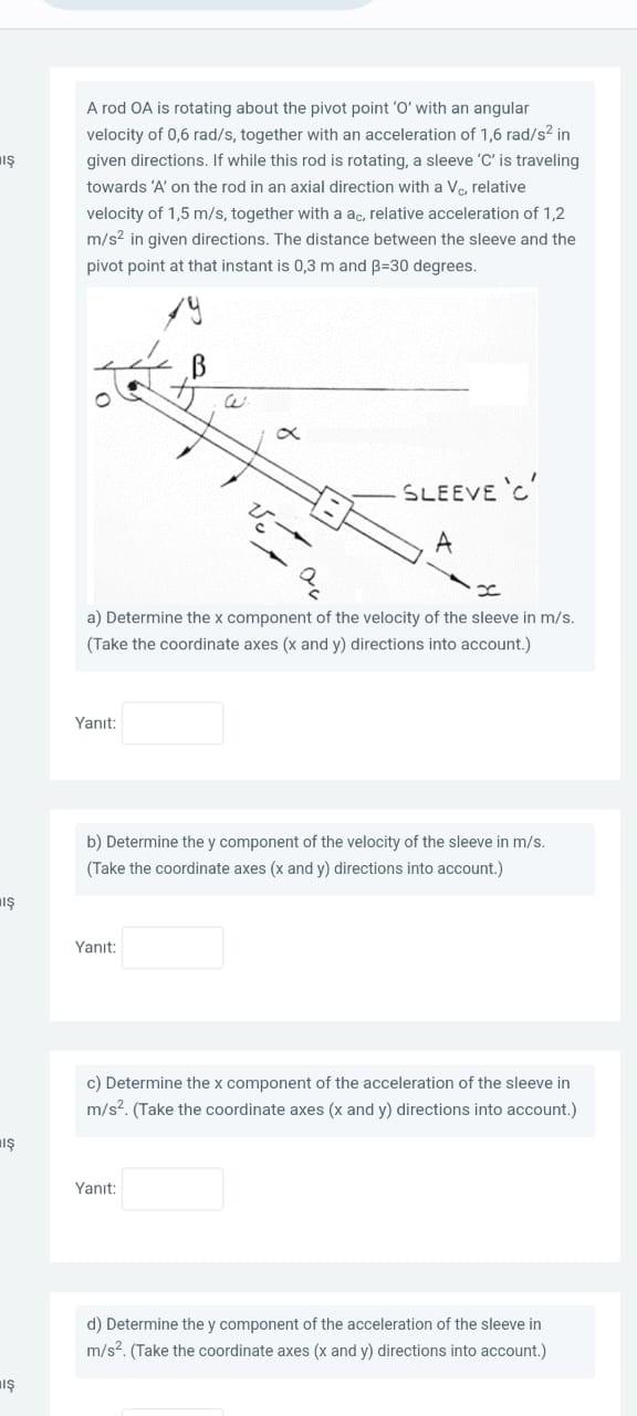Solved A rod OA is rotating about the pivot point ' O ' with | Chegg.com