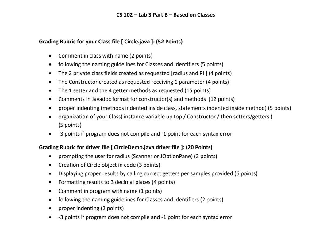 Solved CS 102 - Lab 3 Part B - Based on Classes Purpose This | Chegg.com