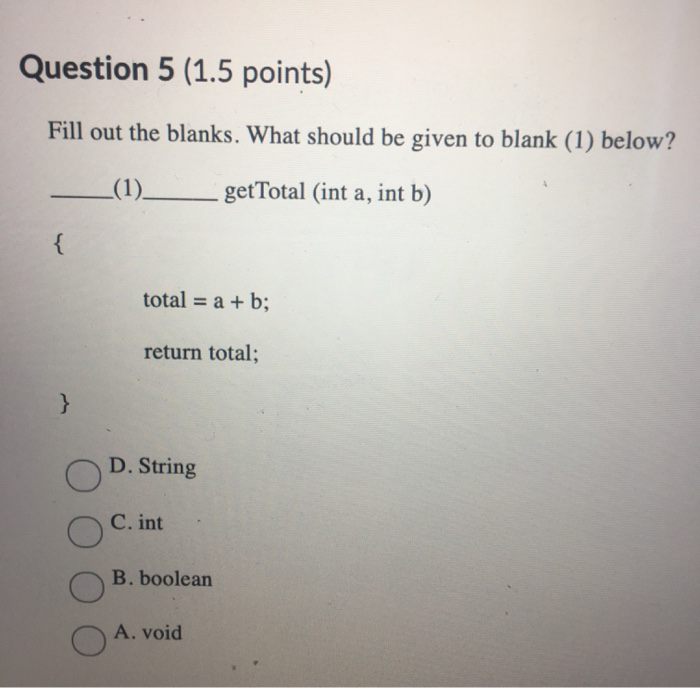 Solved Question 5 (1.5 points) Fill out the blanks. What | Chegg.com