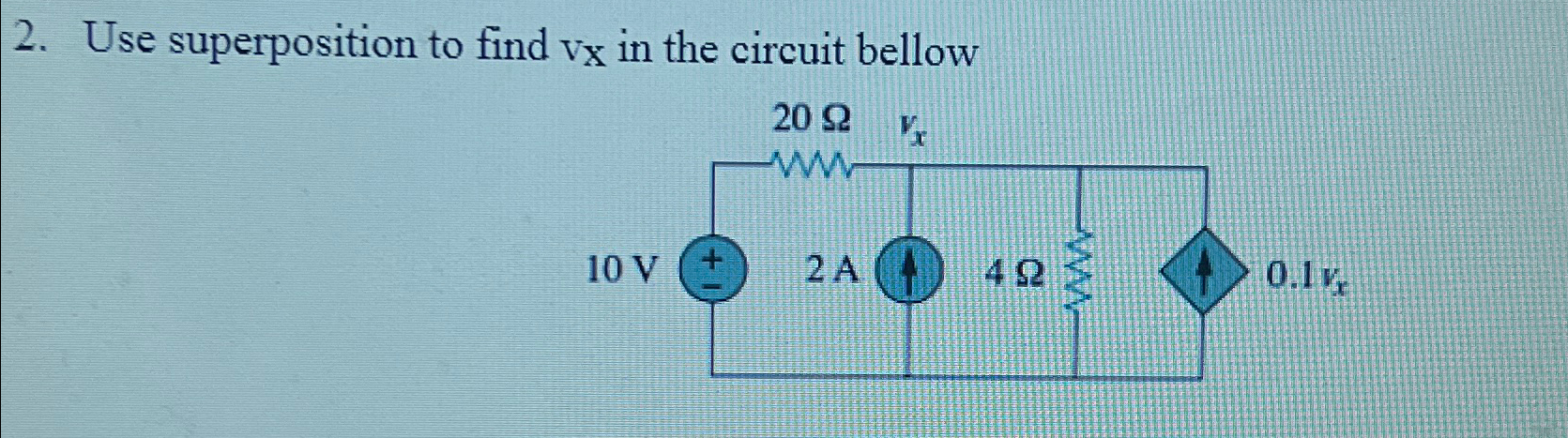 Solved Use superposition to find vx ﻿in the circuit bellow | Chegg.com