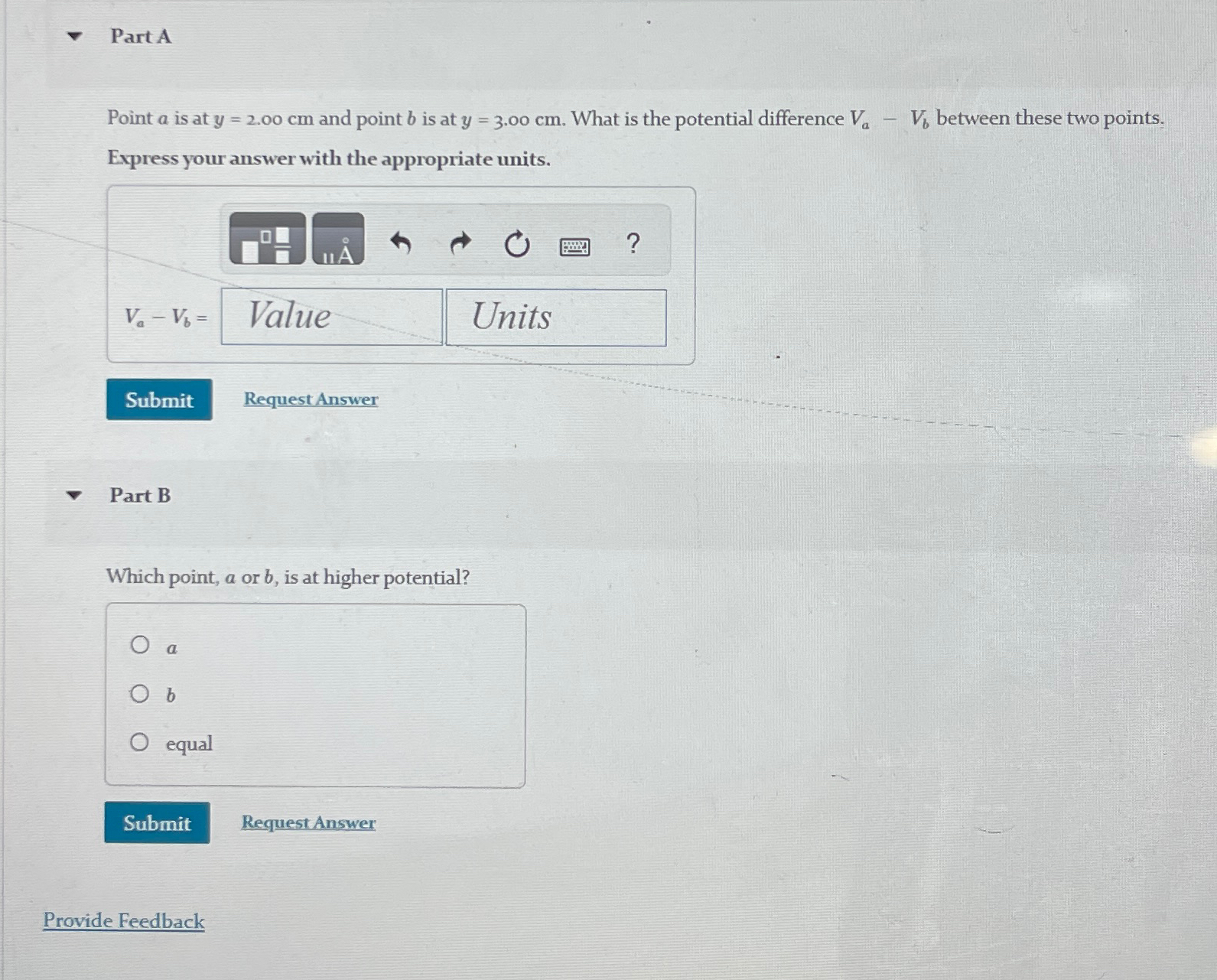 Solved Points a and b ﻿lie in a region where the y-component | Chegg.com