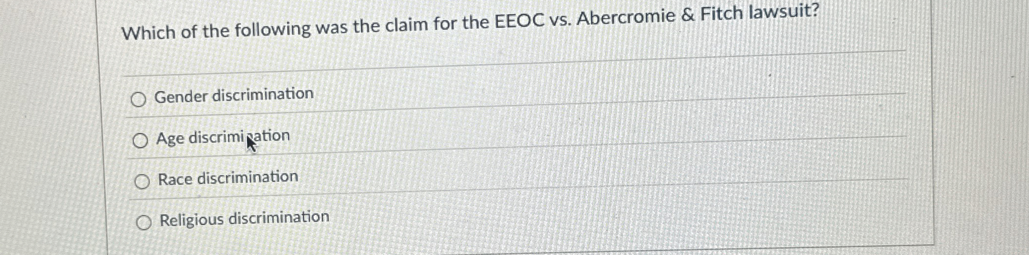 Solved Which of the following was the claim for the EEOC vs. | Chegg.com