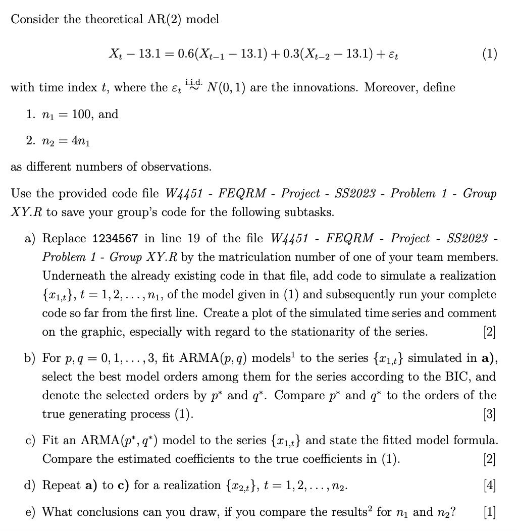 Consider the theoretical AR(2) model | Chegg.com