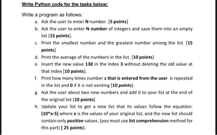 Solved Write Python Code For The Tasks Below Write A 
