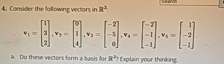 Solved Consider the following vectors in R3 | Chegg.com