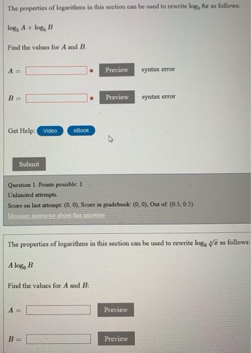 Solved The properties of logarithms in this section can be | Chegg.com