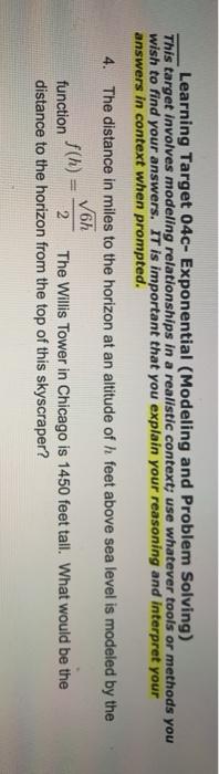 Solved Learning Target 04c-Exponential (Modeling and Problem | Chegg.com