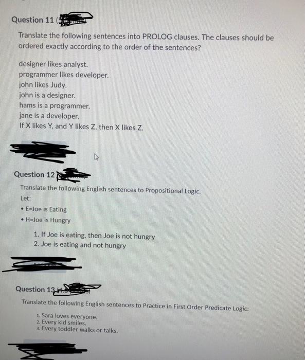 Solved Translate the following sentences into PROLOG | Chegg.com